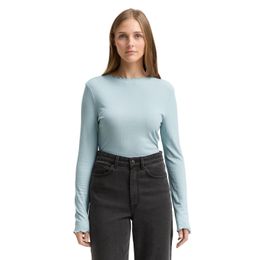 T-Shirt Tom Tailor Denim, Damen, Gr. XS (34), silber (silber cloud blau), Single Jersey, Obermaterial: 48% Polyester, 48% Viskose, 4% Elasthan, unifarben, regular fit taillenbedeckt, tiefer Rundhals, gewellter Abschluss, Shirts T-Shirt, mit gewelltem Saum