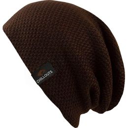 Beanie Chillouts "Osaka Hat", Damen, braun (schwarz braun), Strick, Baumwolle, unifarben, M&uuml;tzen Beanie, Slouch-M&uuml;tze mit strukturierter Oberfl&auml;che