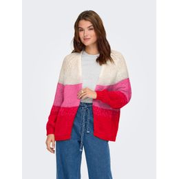 Strickjacke Only "ONLALYSSA LIFE LS OPEN CARDIGAN CC KNT", Damen, Gr. M, birch stripes:knockout pink, salsa, Strick, Obermaterial: 100% Polyester, gestreift, regular fit, V-Ausschnitt, Strickjacken Strickjacke