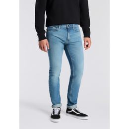 Slim-fit-Jeans HUGO BLUE "Ash", Herren, Gr. 35, L&auml;nge 32, blau (medium blau425), Denim/Jeans, Obermaterial: 99% Baumwolle, 1% Elasthan, unifarben, slim fit lang, Jeans Slim-fit-Jeans, mit Stone-washed-Finish