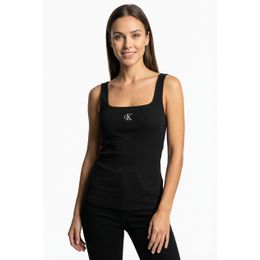 Tanktop Calvin Klein Jeans "CK RIB TANK TOP", Damen, Gr. XXXL(46), schwarz, Feinripp, Obermaterial: 94% Baumwolle, 6% Elasthan, unifarben, Basic, figurbetont h&uuml;ftlang, eckiger Ausschnitt, Tops Tanktop, mit eckigem Ausschnitt