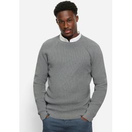 Rundhalspullover OLYMP "Waffle Structure", Herren, Gr. 3XL, grau, Strick, Obermaterial: 89% Baumwolle, 11% Polyamid, regular fit, Rundhals, Rippb&uuml;ndchen, Pullover Rundhalspullover, Rundhals, casual, unifarben, regular fit