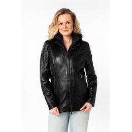 Lederjacke Mauritius "MWTaja", Damen, Gr. L, schwarz, Obermaterial: 100% Schafsleder. Futter: 100% Baumwolle. &Auml;rmelfutter: 100% Polyester, unifarben, regular fit h&uuml;ftbedeckend, Jacken Lederjacke, mit Stehkragen