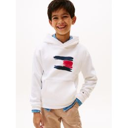 Kapuzensweatshirt Tommy Hilfiger "FLAG HOODIE", Jungen, Gr. 16 (176), wei&szlig;, Sweatware, Obermaterial: 80% Baumwolle, 20% Polyester, unifarben, regular fit normal, Rundhals, eingesetzt Rippb&uuml;ndchen, Sweatshirts Kapuzensweatshirt, Kinder bis 16 Jahre