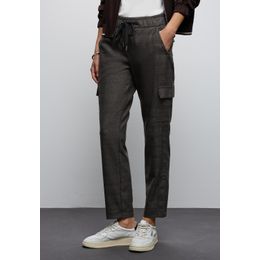 Cargohose Street One "Style Bonny", Damen, Gr. 40, L&auml;nge 30, silk braun, Web, Obermaterial: 62% Polyester, 33% Viskose, 5% Elasthan, kariert, loose fit kn&ouml;chelfrei, Hosen Cargohose, mit elastischem Bund