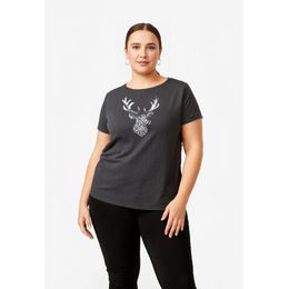Kurzarmshirt Only CARMAKOMA "CARULRIKA S/S REG TEE JRS", Damen, Gr. M, magnet detail:moose front print, Jersey, Obermaterial: 100% Baumwolle, bedruckt, regular fit, Rundhals, Shirts Kurzarmshirt