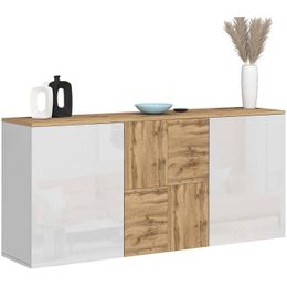 Sideboard OTTO HOME "ISEO, Kommode, Schrank, Sideboard, Lowboard, 6 F&auml;cher, Breite 150 cm", wei&szlig; hochglanz fronten, eiche wotan matt, B:150cm H:70cm T:35cm, Sideboards, Sideboard, stehend/h&auml;ngend, 3 T&uuml;ren Hochglanz lackiert, Made in Italy