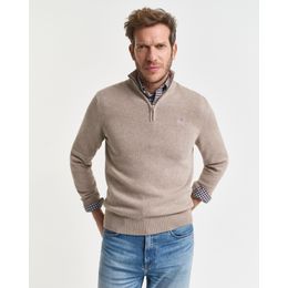 Troyer Gant "CASUAL COTTON HALF ZIP", Herren, Gr. 5XL, beige (dunkel sand melange), Strick, Obermaterial: 100% Baumwolle, regular fit h&uuml;ftlang, hoch geschlossener Ausschnitt, elastischer Bund, Pullover Troyer, mit grafischer Logostickerei auf der Brust