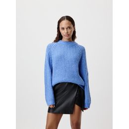 Strickpullover LEGER "Leslie, LeGer by Lena Gercke", Damen, Gr. 42, mid blau, Strick, Obermaterial: 43% Polyacryl, 35% Polyester, 11% Alpaka, 11% Wolle, unifarben, loose fit h&uuml;ftbedeckend, Rundhals, Raglan&auml;rmel Rippstrickb&uuml;ndchen, Pullover Strickpullover, Loose fit mit Rundhalsausschnitt
