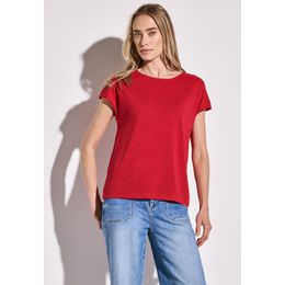 T-Shirt Street One, Damen, Gr. 46, rot (glory rot), Jersey, Obermaterial: 80% Polyester, 20% Viskose, unifarben, h&uuml;ftbedeckend, U-Boot-Ausschnitt, Shirts T-Shirt, mit Spitzendetail