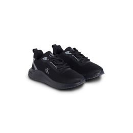 Sneaker Calvin Klein Jeans "EVA RUNNER L-UP MIX MESH LOGO CK", Damen, Gr. 40, schwarz (schwarz, grau), Textil, kontrastfarbene Details, Schuhe Sneaker, Schn&uuml;rschuh, Freizeitschuh, Halbschuh mit CK Logo an der Seite