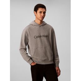 Kapuzensweatshirt Calvin Klein "LS EU STANDARD LOGO 350TERRY PO", Herren, Gr. XXL, medium grau heather, Web, Obermaterial: 100% Baumwolle, unifarben, regular fit normal, Rundhals, eingesetzt B&uuml;ndchen, Sweatshirts Kapuzensweatshirt, Mit Rundhalsausschnitt, regular fit