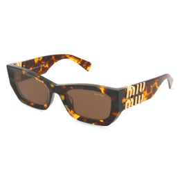 Miu Miu MU09WS | Damen-Sonnenbrille | Fassung: Vollrand, Eckig, Acetat, Gelb Havanna | Glasfarbe: Braun