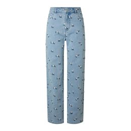 Pieces Jeans 'PCFlora' Damen Gr&ouml;&szlig;e 27 blue denim / smaragd / rosa / wei&szlig;