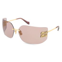 Miu Miu MU 54YS | Damen-Sonnenbrille | Fassung: Randlos, Geometrisch, Metall, Gold | Glasfarbe: Braun