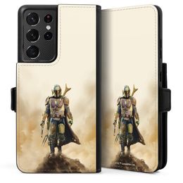 DeinDesign Galaxy S21 Ultra 5G Handy Klapph&uuml;lle Handyh&uuml;lle aus Kunst Leder schwarz Flip Case Official Licensed Product The Mandalorian Star Wars Sideflip mit 