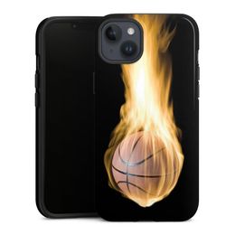 DeinDesign iPhone 14 Plus Handy Panzer Handyh&uuml;lle robuste Outdoor H&uuml;lle Schutzh&uuml;lle gl&auml;nzend Fire Sports Basketball Tough Case