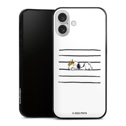 DeinDesign iPhone 16 Plus Handy Slim Case extra d&uuml;nn Silikon Handyh&uuml;lle schwarz H&uuml;lle Snoopy Dog Peanuts Silikon Slim Case