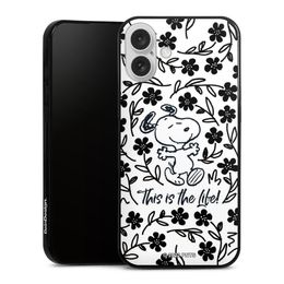 DeinDesign iPhone 16 Plus Handy Slim Case extra d&uuml;nn Silikon Handyh&uuml;lle schwarz H&uuml;lle Peanuts Flowers Snoopy Silikon Slim Case
