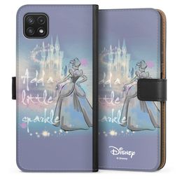 DeinDesign Galaxy A22 5G Handy Klapph&uuml;lle Handyh&uuml;lle aus Kunst Leder schwarz Flip Case Disney Cinderella Official Licensed Product Sideflip mit langer Lasche