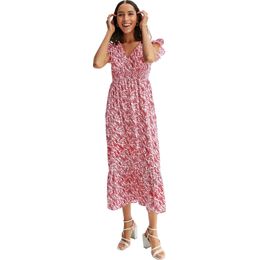 CR&Eacute;ATION L Damen Maxikleid mit Fl&uuml;gel-&Auml;rmeln wei&szlig;-bordeaux-bedruckt Gr&ouml;&szlig;e 40