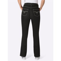WITT Damen 5-Pocket-Jeans mit Stickerei-Motiv, black-denim, Gr&ouml;&szlig;e 26