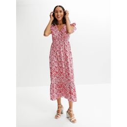 WITT Damen Maxikleid mit Fl&uuml;gel-&Auml;rmeln, wei&szlig;-bordeaux-bedruckt, Gr&ouml;&szlig;e 36