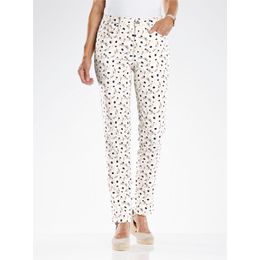 WITT Damen Stretch-Hose mit Bl&uuml;tendruck, sand-dunkelblau-bedruckt, Gr&ouml;&szlig;e 54