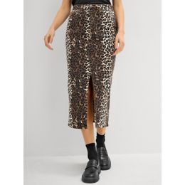 WITT Damen Jeansrock im Leo-Look, schoko-schwarz-bedruckt, Gr&ouml;&szlig;e 54