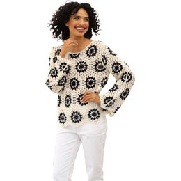 Heine Witt Damen Pullover mit Crochet-Spitze, ecru-schwarz-gemustert, Gr&ouml;&szlig;e 48/50