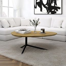 FineBuy Design Couchtisch Akazie Massivholz 87cm oval Wohnzimmertisch Metallgestell