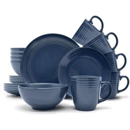 ECHTWERK 24-teiliges Vintage Kombiservice "Alicia" Modern-Design f&uuml;r 6 Personen, Stilvolles dunkelblaues Geschirrset aus Stoneware mit 6 x Speiseteller, 6 x Beilagenteller, 6 x Sch&uuml;ssel, 6 x Teetassen