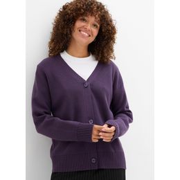 bonprix Milano Rib-Feinstrickjacke, lila, Gr.36/38 (S), Bequeme Milano Rib-Strickjacke mit Kn&ouml;pfen, 50% Baumwolle