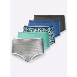 WITT Damen Taillenslip mit elastischem Bund, 2x bedruckt + jeansblau + blaugr&uuml;n + graphit, Gr&ouml;&szlig;e 44/46