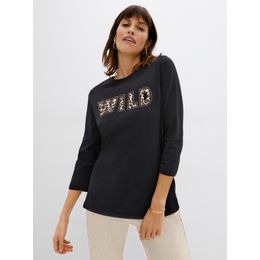 WITT Damen Langarmshirt mit Leo-Schriftzug, schwarz-champagner, Gr&ouml;&szlig;e 52