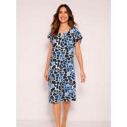 WITT Damen Sommerkleid in A-Form, champagner-marine-bedruckt, Gr&ouml;&szlig;e 56/58