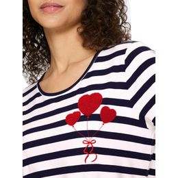 Heine Witt Damen Shirt mit Applikation, marine-ecru-geringelt, Gr&ouml;&szlig;e 36