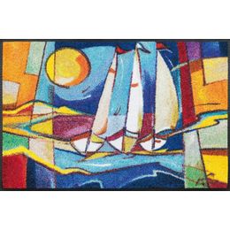 Fu&szlig;matte, B:50cm H:7mm L:75cm, bunt, wash+dry by Kleen-Tex, Kunstfaser, Au&szlig;enbereich, Teppiche, "sailing home", Schmutzfangmatte, Motiv Segelboote,