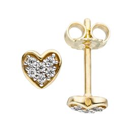 Jobo Damen Paar Ohrstecker "Herz", Gelbgold 375, gelb, Gelbgold 375, Ohrringe, 375 Gold mit Zirkonia
