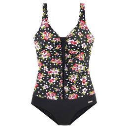 Lascana Damen Badeanzug, schwarz, Gr. 40, floral, gepunktet, Polyamid, Badeanz&uuml;ge, mit floralem Print und Shaping-Effekt