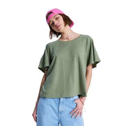 Roxy Damen Shirttop "Time For Palm Tree"oil gr&uuml;n, Gr. XXL, Obermaterial: 60% Walkfrottier, 40% Microfaser;, Tops