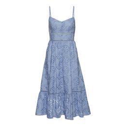 Buffalo Damen Midikleid "mit hochwertiger Lochstickerei", blau, Gr. 48, unifarben, Web, Obermaterial: 100% Baumwolle. Futter: 100% Baumwolle,