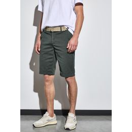 Street One MEN Herren Shorts, gr&uuml;n, Gr. 30, unifarben, Web, Obermaterial: 97% Baumwolle, 3% Elasthan; G&uuml;rtel: 100% Polyester, Hosen, mit seitlichen
