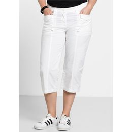 sheego Damen 3/4-Hose, wei&szlig;, Gr. 52, unifarben, 97% Baumwolle, 3% Elasthan, Hosen