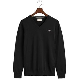 Gant Herren V-Ausschnitt-Pullover "Classic Cotton V-Neck", schwarz, Basic, Gr. S, unifarben, Strick, Obermaterial: 100% Baumwolle, Pullover, Premium