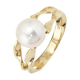 Jobo Damen Perlenring, 56, Gelbgold 585 Perlen, gelb, Gelbgold 585, Perlen, Fingerringe, 585 Gold mit einer S&uuml;&szlig;wasser-Zuchtperle