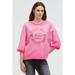 SOCCX Damen Sweaterneon rose, Gr. XL, Glitzermuster, bedruckt, Sweatware, Material: 100% Baumwolle, Sweatshirts, mit Rollkanten am Ausschnitt und Saum