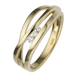 Jobo Damen Diamantring, 58, SI = kleine Einschl&uuml;sse, Diamanten Gelbgold 585, gelb, Diamanten, Gelbgold 585, Fingerringe, breit 585 Gold mit 3