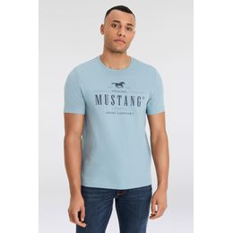 Mustang Herren T-Shirt "MU Style Alex C Print", blau, Gr. L, bedruckt, Jersey, Obermaterial: 100% Baumwolle, Shirts, aus Baumwolle