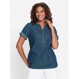 Casual Looks Damen Kurzarmbluse, blau, Gr. 40, unifarben, 100% Baumwolle, Blusen